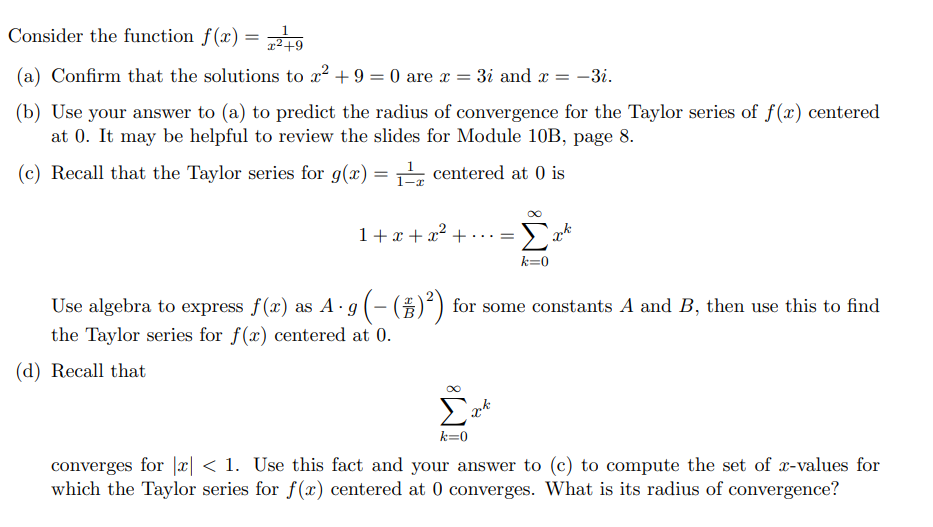 Solved Consider the function \\( f(x)=\\frac{1}{x^{2}+9} \\) | Chegg.com