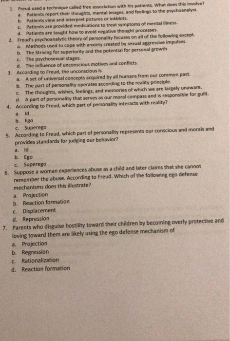 Solved 1. Freud used a technique called free association | Chegg.com
