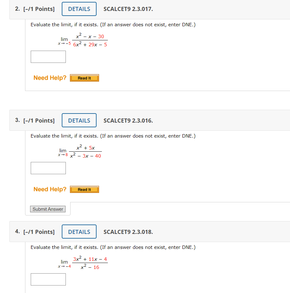 Solved 2. [-/1 Points] DETAILS SCALCET9 2.3.017. Evaluate | Chegg.com