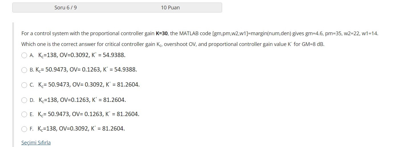 Solved For a control system with the proportional controller | Chegg.com