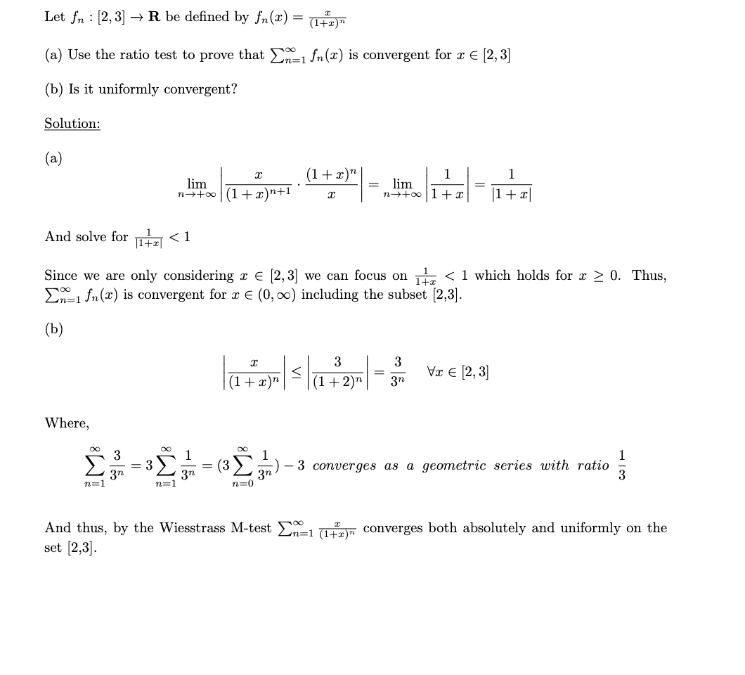 Solved Let fn:[2,3]→R be defined by fn(x)=(1+x)nx (a) Use | Chegg.com