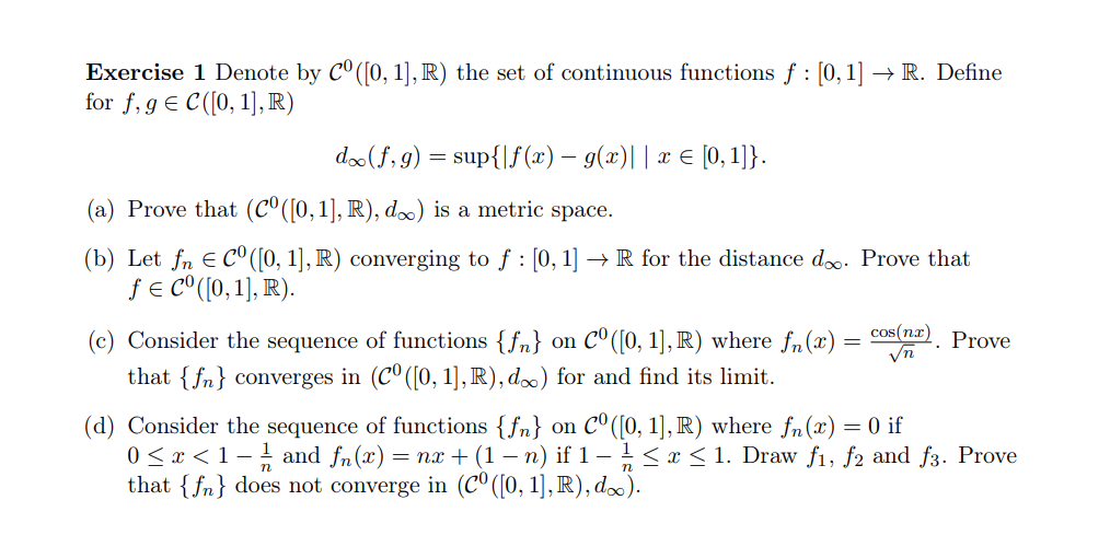 Exercise 1 Denote by C0([0,1],R) the set of | Chegg.com