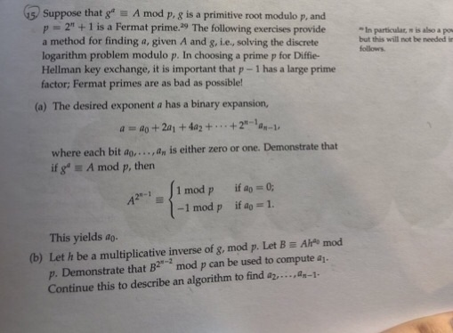 ys suppose that ga A mod p, g is a primitive root | Chegg.com