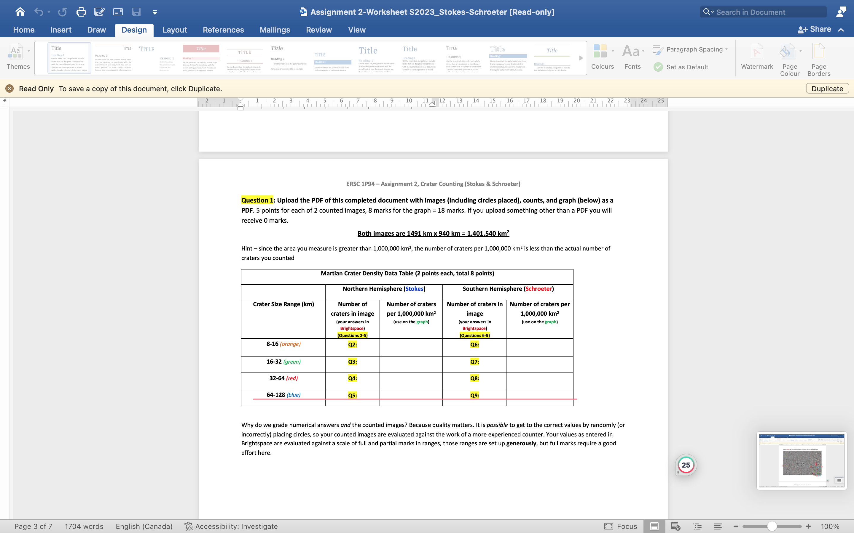 Solved ERSC 1P94 - Assignment 2, Crater Counting (Stokes \& | Chegg.com