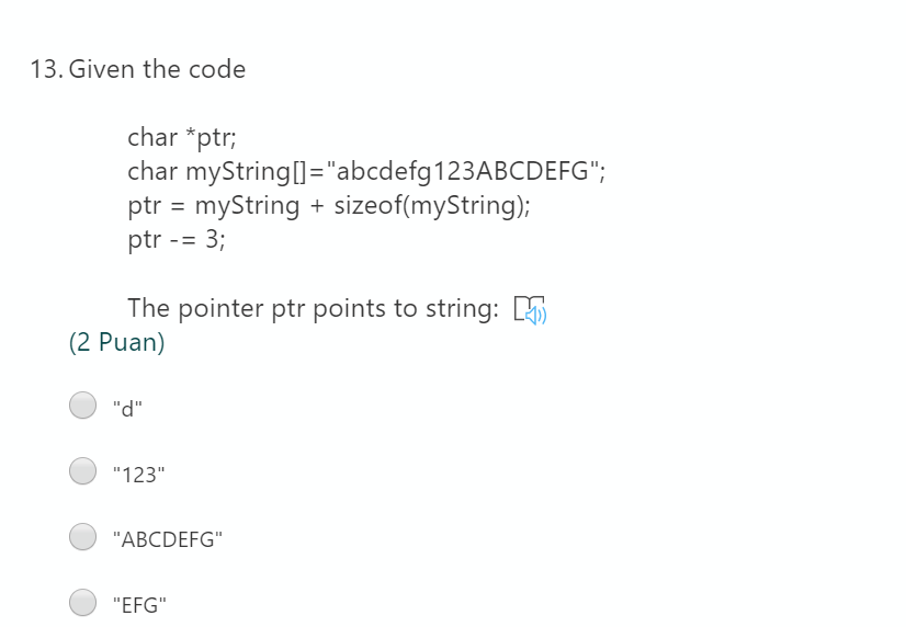 Solved 13. Given the code char *ptr; char | Chegg.com