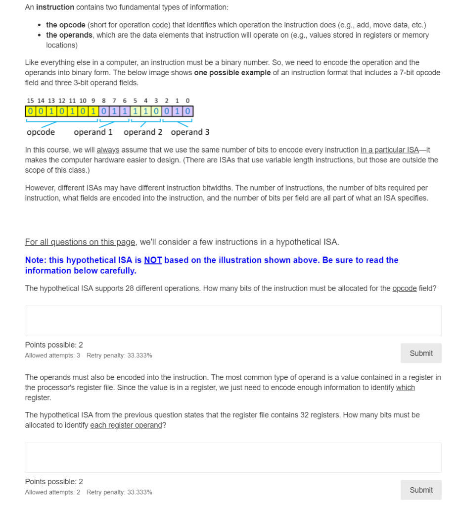 Solved An instruction contains two fundamental types of | Chegg.com