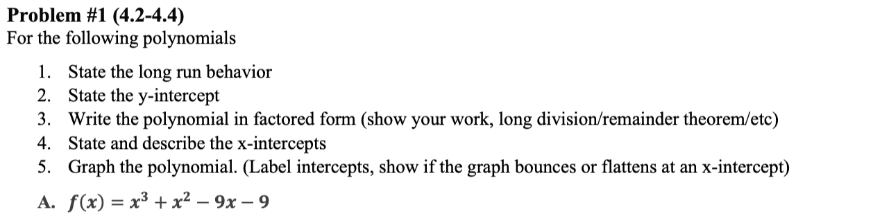 Solved Problem \#1 (4.2-4.4) For the following polynomials | Chegg.com