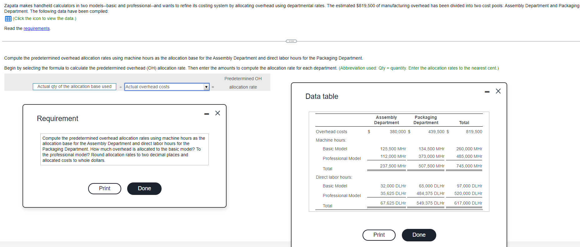 Solved Zapata makes handheld calculators in two | Chegg.com