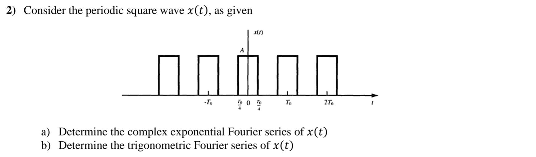 Solved 2) Consider the periodic square wave x(t), as given | Chegg.com