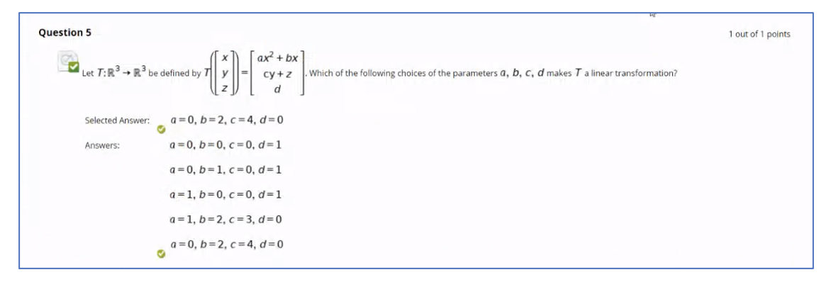 Solved Question 5 1 out of 1 points Let T.R3 R3 be defined | Chegg.com