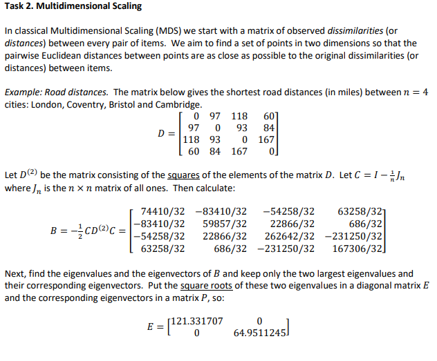 Task 2. Multidimensional Scaling In classical | Chegg.com