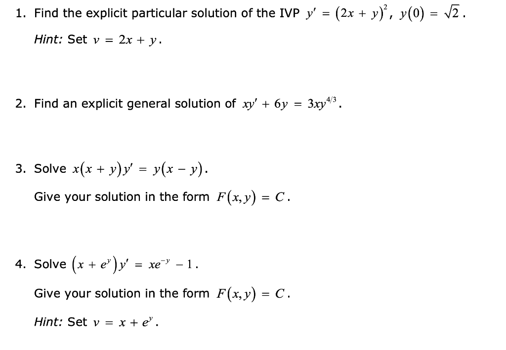 Solved 1. Find the explicit particular solution of the IVP | Chegg.com