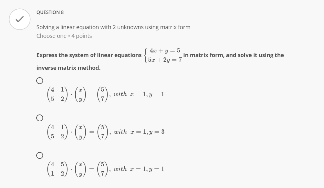 Solved QUESTION 8 Solving a linear equation with 2 unknowns | Chegg.com
