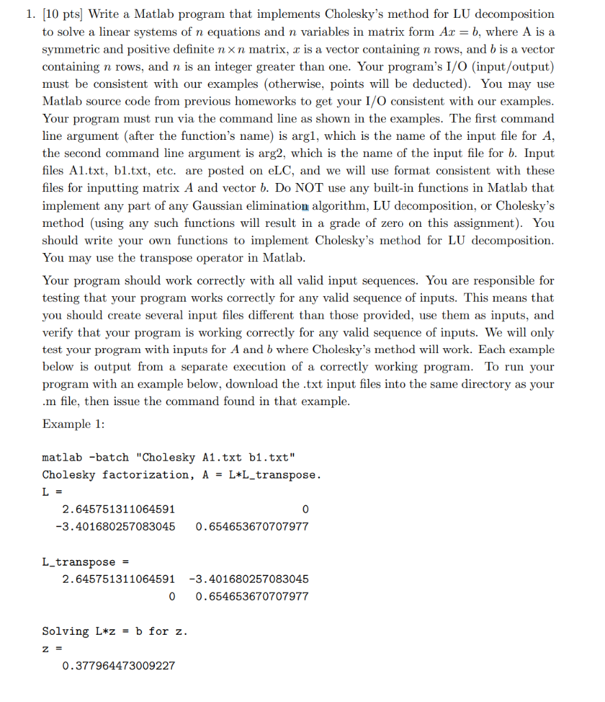 1. [10 pts) Write a Matlab program that implements | Chegg.com
