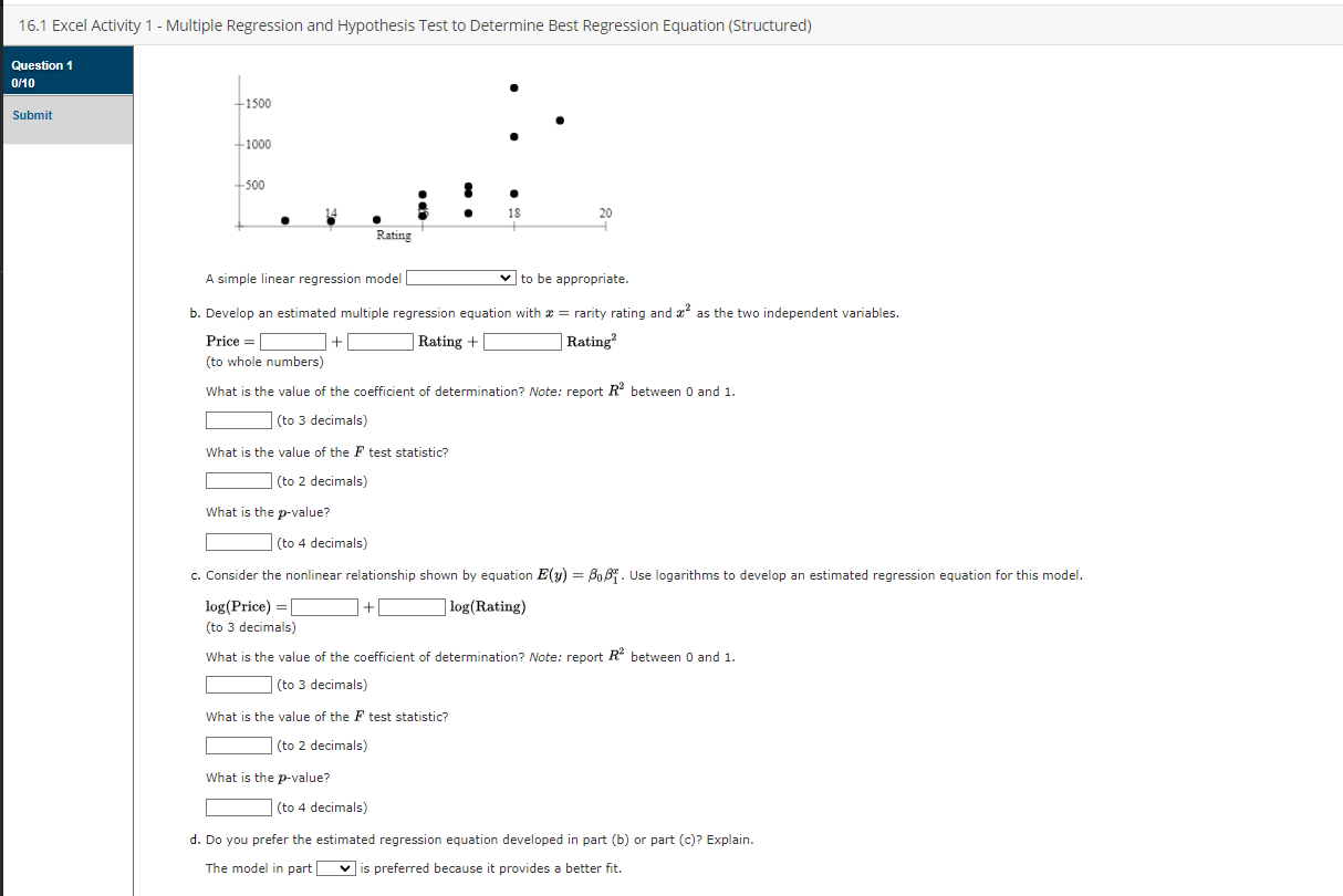 16.1 Excel Activity 1 - Multiple Regression and | Chegg.com