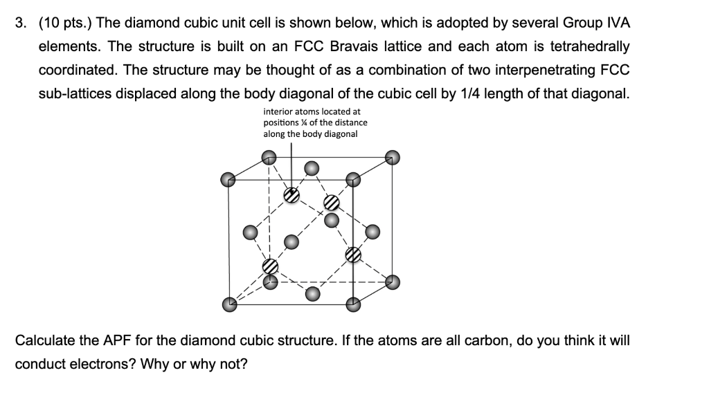 Solved 3. (10 pts.) The diamond cubic unit cell is shown | Chegg.com