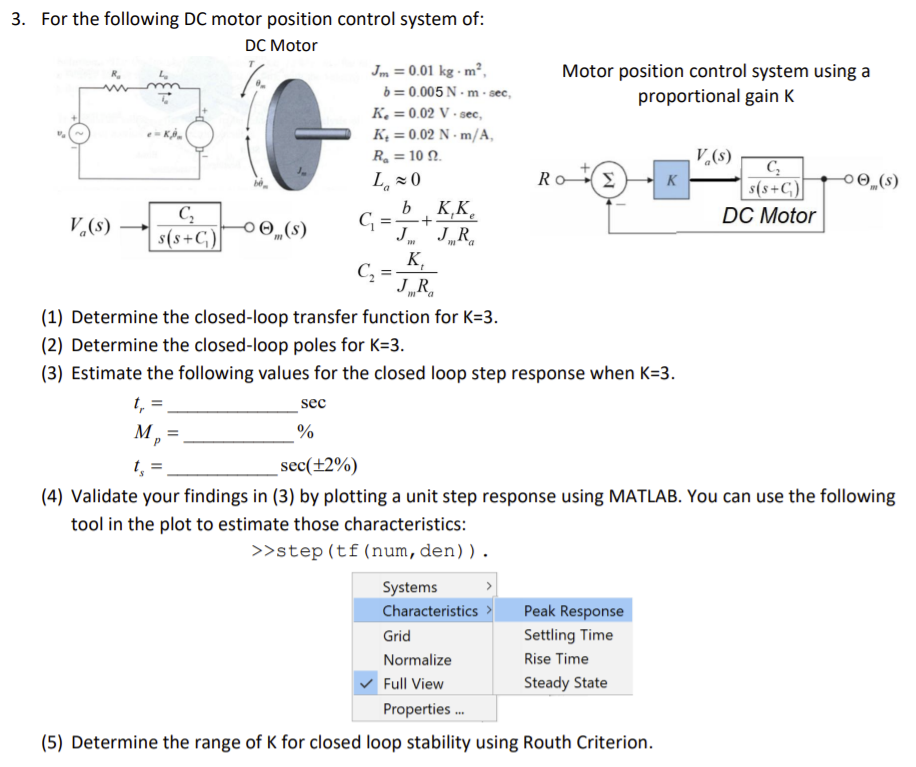 Solved 3. For the following DC motor position control system | Chegg.com
