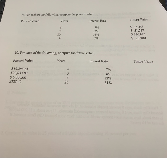 Solved 9. For each of the following, compute the present | Chegg.com