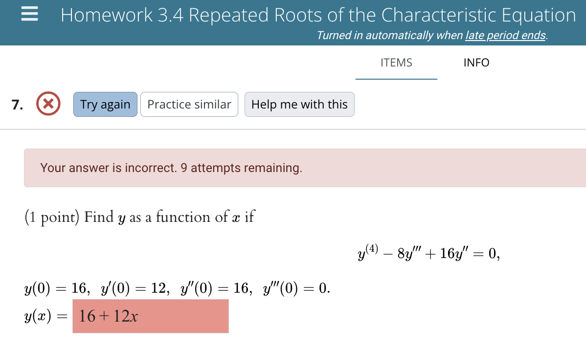 Solved Homework 3.4 Repeated Roots of the Characteristic | Chegg.com