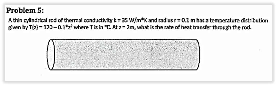 Solved A thin cylindrical rod of thermal conductivity k=35 | Chegg.com