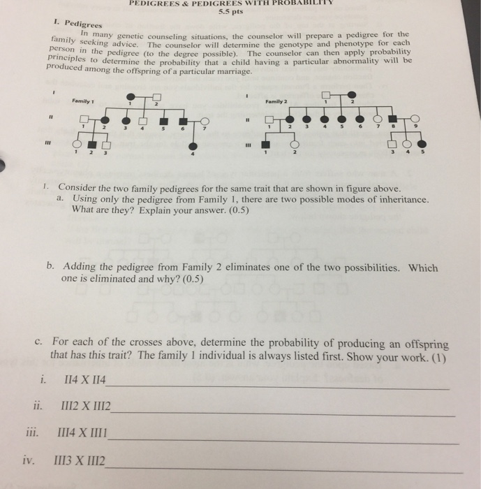 Solved PEDIGREES&PEDIGREES WITH PROBABILTY 5.5 pts I. | Chegg.com Solved PEDIGREES&PEDIGREES WITH PROBABILTY 5.5 pts I. | Chegg.com