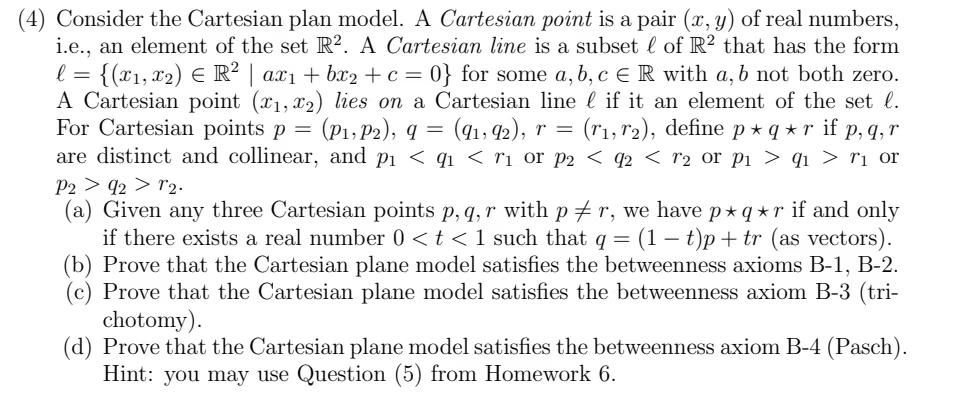 Solved 4) Consider the Cartesian plan model. A Cartesian | Chegg.com