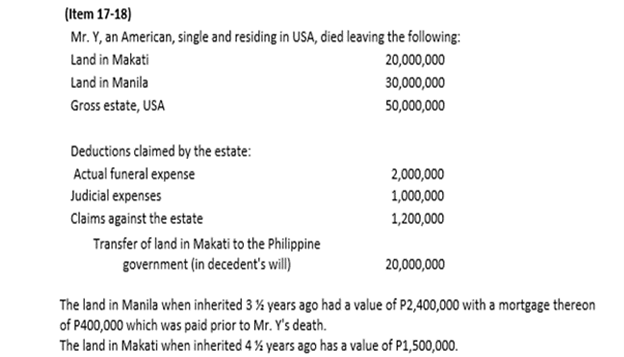 TOPIC: PHILIPPINE TRANSFER TAX - UNDER TRAIN LAW 17. | Chegg.com