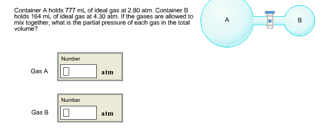 Solved Container A holds 777 mL of ideal gas at 2.80 atm. | Chegg.com