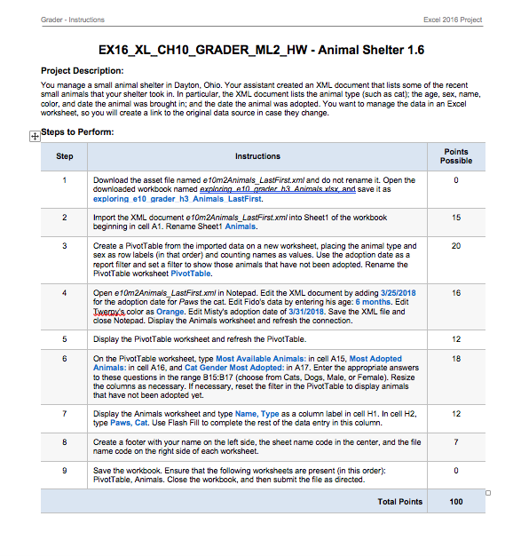 Grader. Instructions Excel 2016 Project | Chegg.com