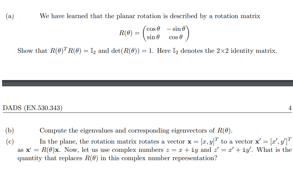 Solved (a) We have learned that the planar rotation is | Chegg.com