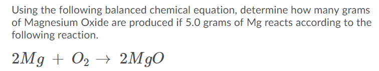 Solved Using the following balanced chemical equation, | Chegg.com