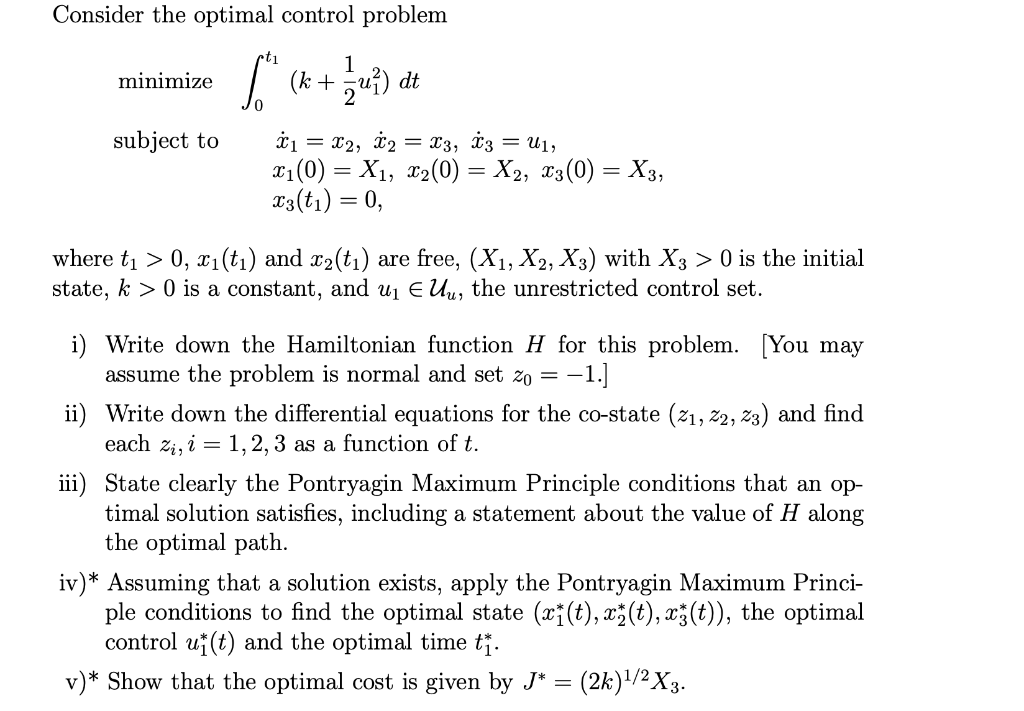 Consider the optimal control problem minimize [" (6+ | Chegg.com
