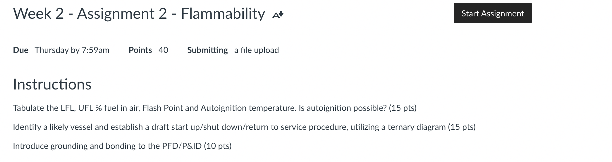 Solved Week 2 - Assignment 2 - Flammability At Due Thursday | Chegg.com
