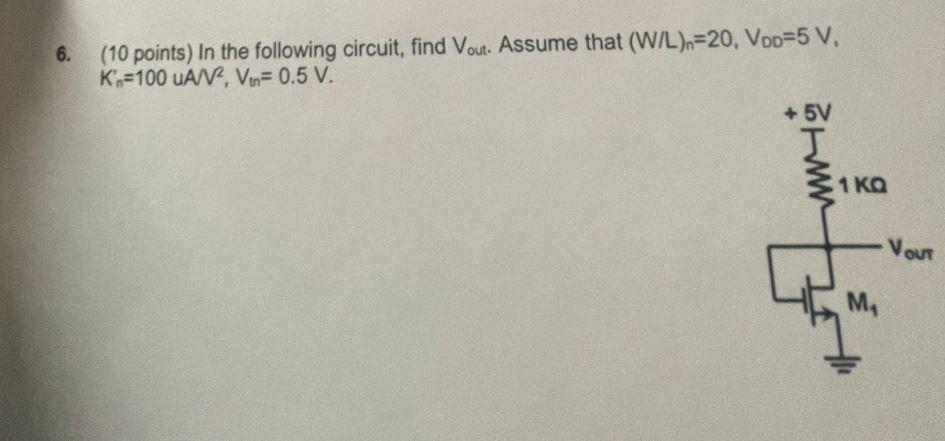 Solved 6. (10 points) In the following circuit, find Vout. | Chegg.com