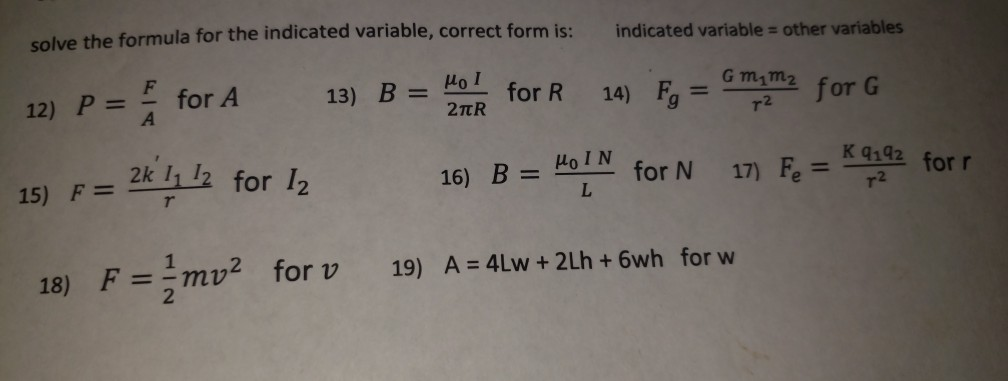 Solved solve the formula for the indicated variable, correct | Chegg.com