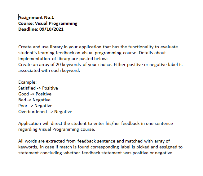 Assignment No.1 Course: Visual Programming Deadline: | Chegg.com