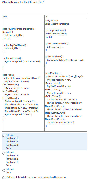Solved Let's go!I'm thread 1I'm thread 2I'm thread | Chegg.com