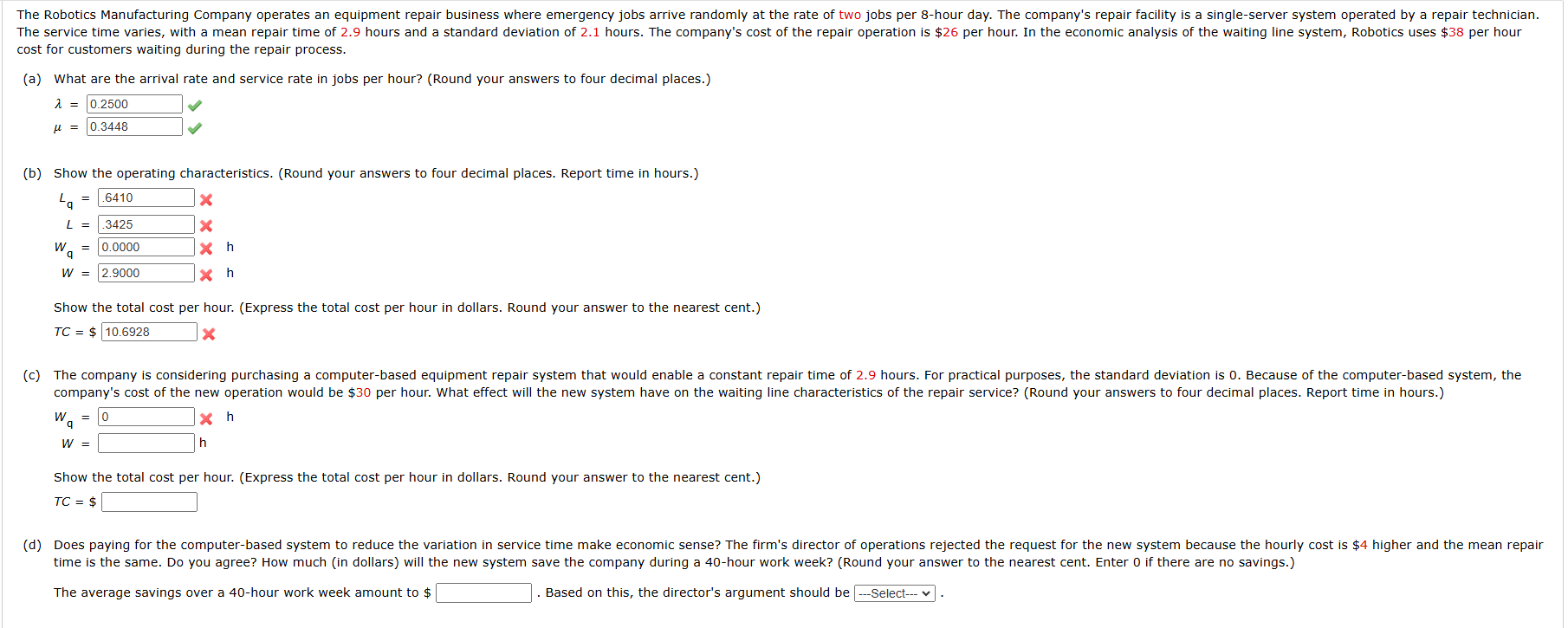 Solved cost ﻿for customers waiting during the repair | Chegg.com