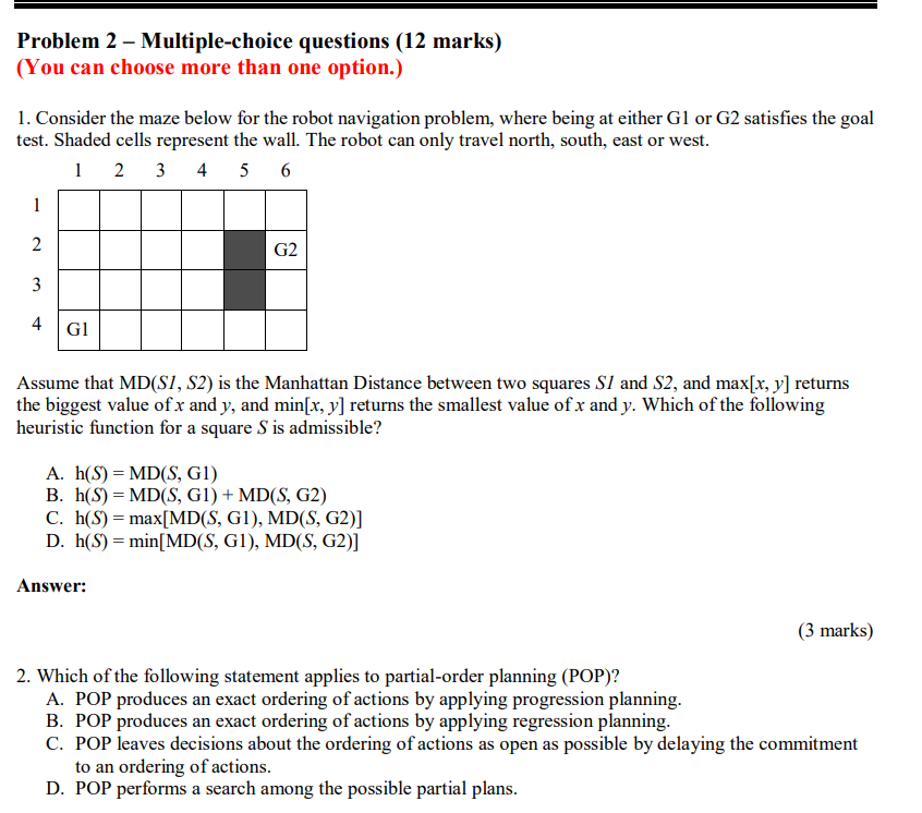Solved Problem 2 - Multiple-choice questions (12 marks) (You | Chegg.com