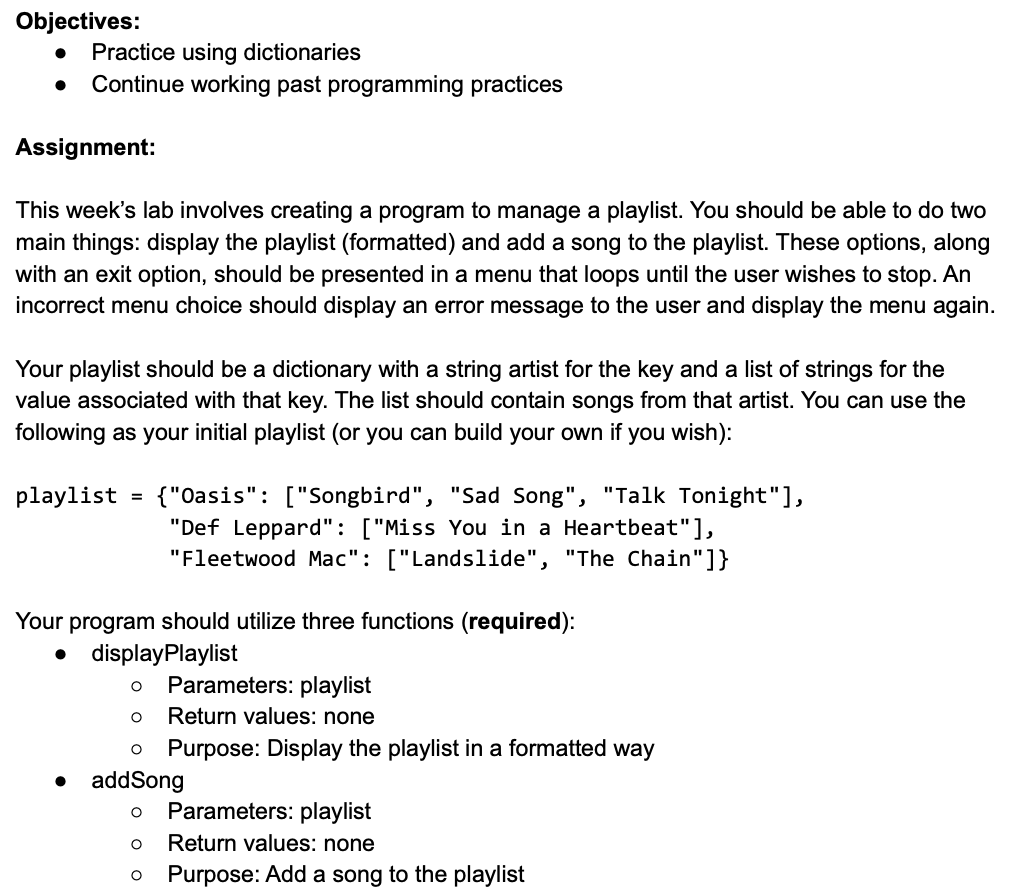 Solved Objectives: Practice using dictionaries Continue | Chegg.com