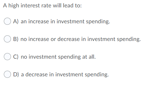 Solved A high interest rate will lead to: A) an increase in | Chegg.com