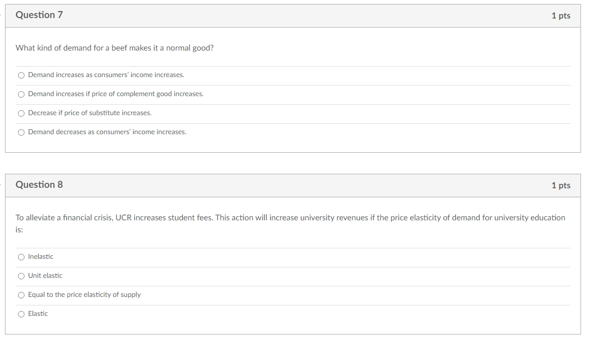Solved Question 7 1pts What kind of demand for a beef makes | Chegg.com