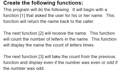 Solved Create the following functions: This program will do | Chegg.com