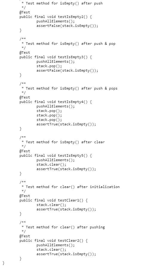 Solved I Was Given This Junit Test For Mystack Class Can