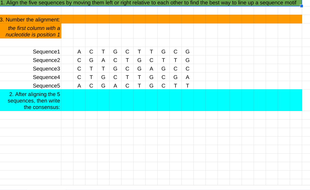 Solved 1. Align the five sequences by moving them left or | Chegg.com