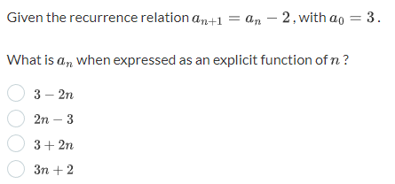 Solved Given the recurrence relation \\( a_{n+1}=a_{n}-2 | Chegg.com
