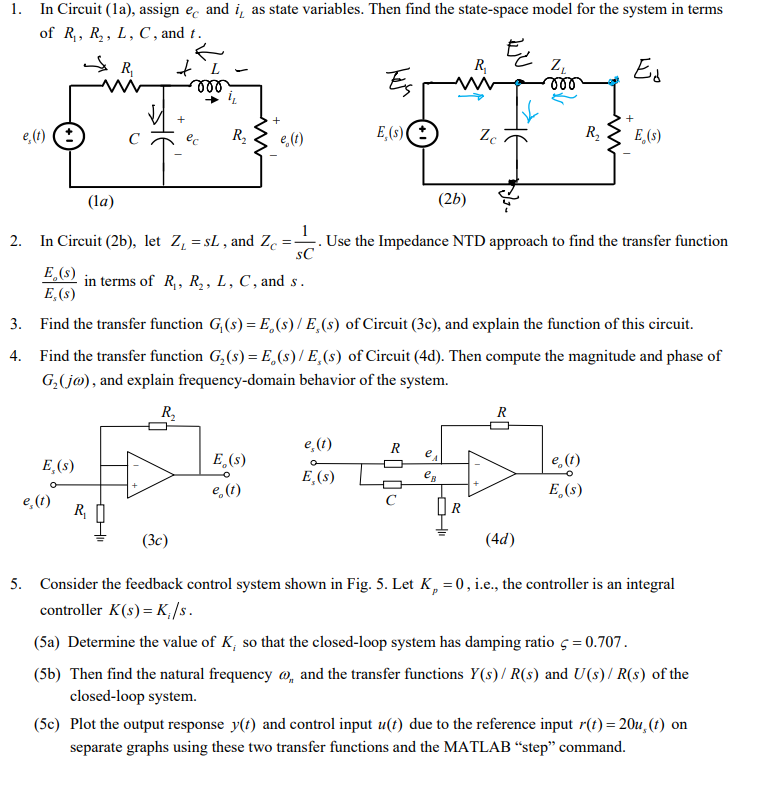 Solved 9 1. In Circuit (la), assign ee and i, as state | Chegg.com