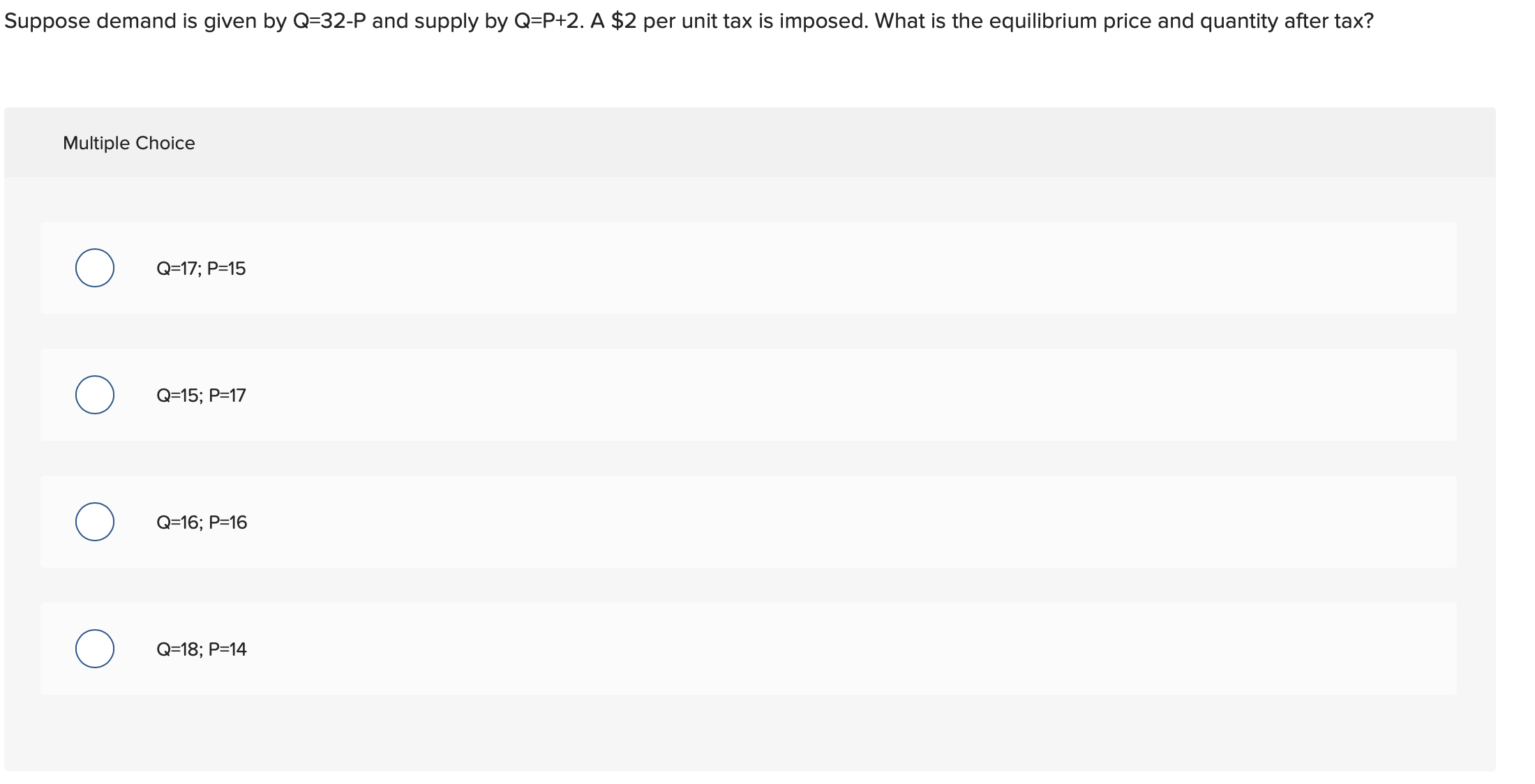 Solved Suppose demand is given by Q=32−P and supply by | Chegg.com