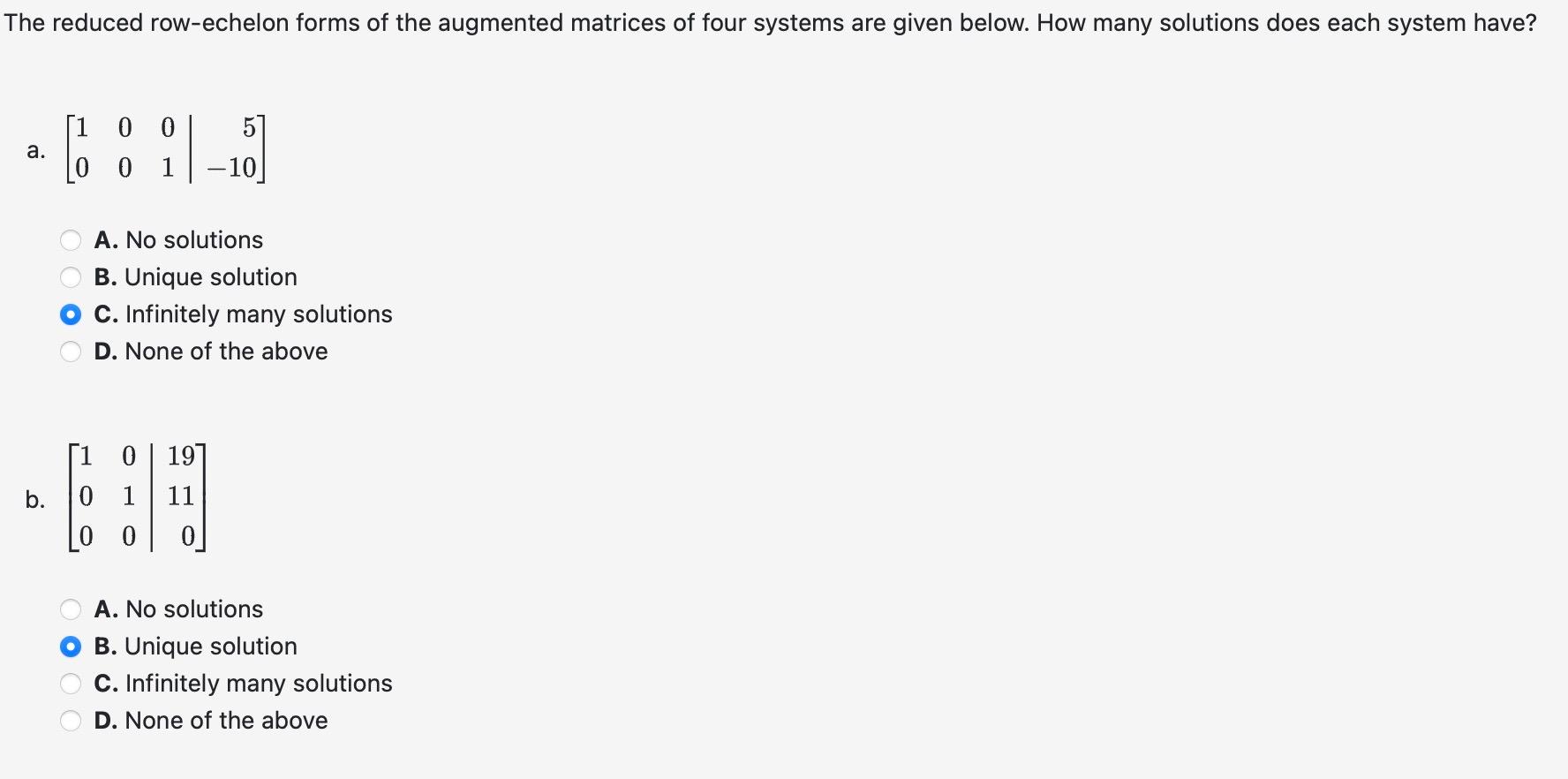Solved The reduced row-echelon forms of the augmented | Chegg.com