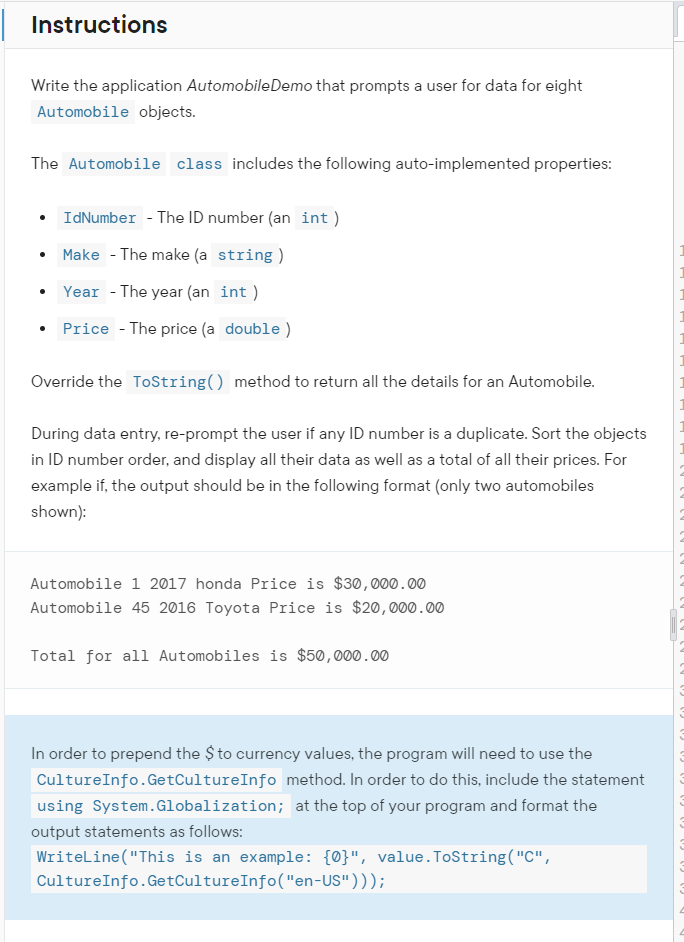 Solved Instructions Write the application AutomobileDemo | Chegg.com